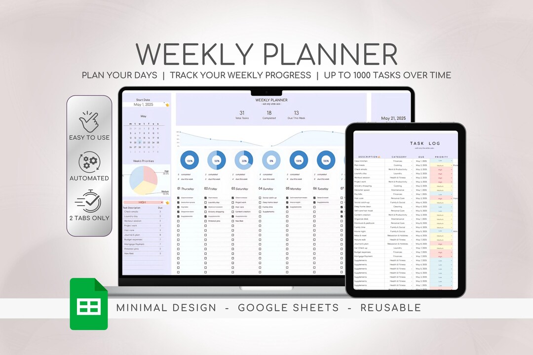 Digital Planner Spreadsheet Google Sheets Weekly Planner Daily Schedule ...