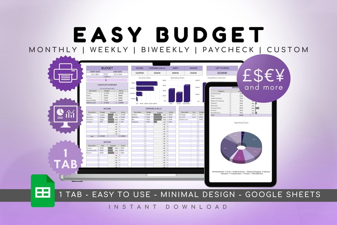 Simple Budget Tracker Google Sheet Easy Budget Weekly, Biweekly ...