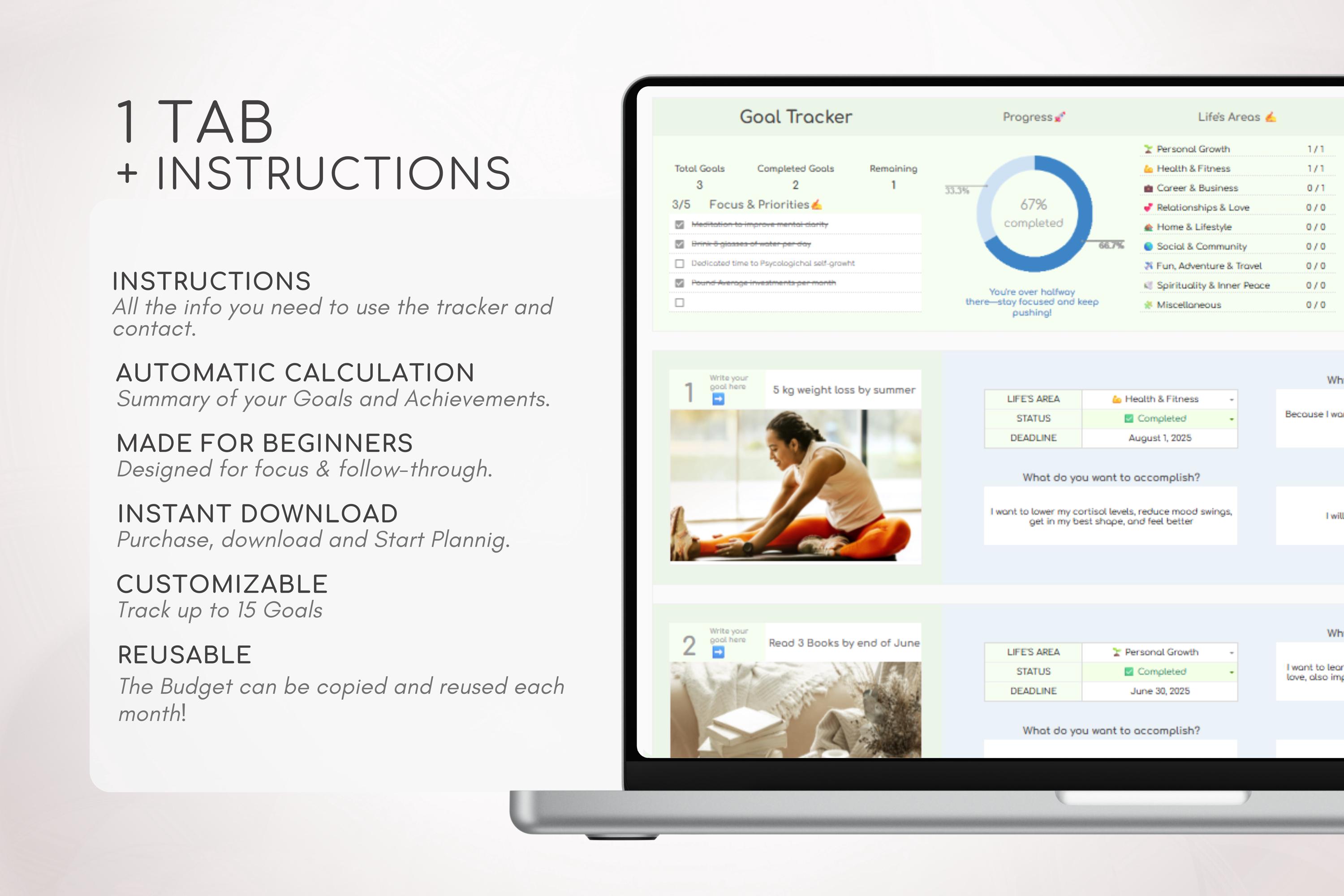 2025 Goal Planner Tracker Simple Spreadsheet Smart Goal Annual Google ...