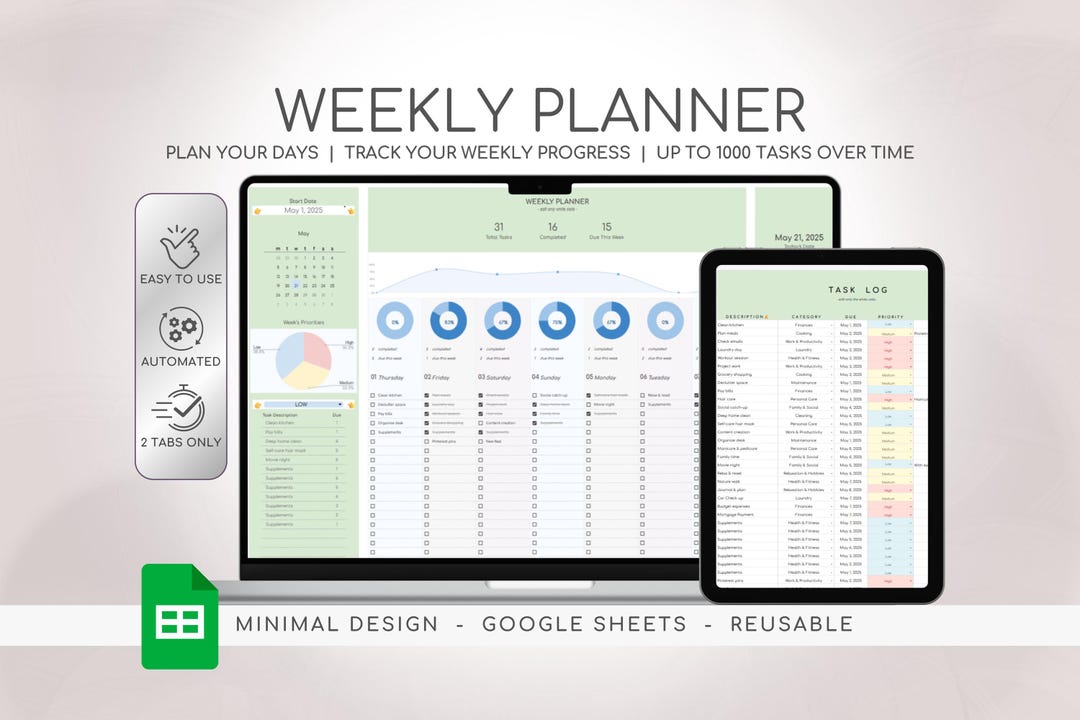 Weekly Planner Spreadsheet Google Sheets Digital Planner Daily Schedule ...