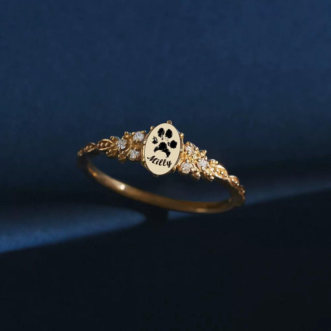 Custom Paw Print Ring, Pet Memorial Ring,birthstone Ring, Sterling ...