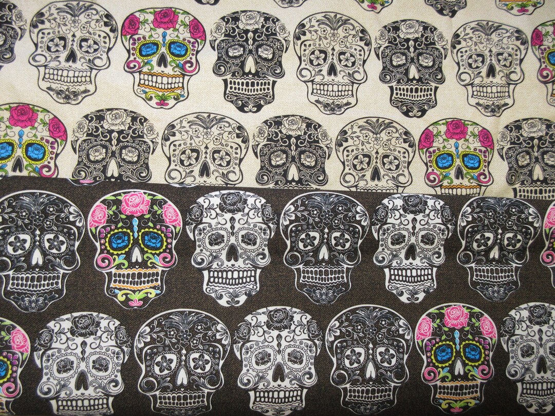 Fabric - David Textiles Skulls With Roses Fabric - 2 Styles to Choose ...
