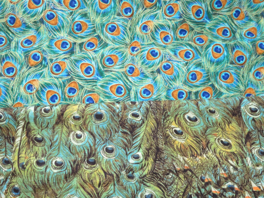 Peacock Feather Print Fabrics- Choose Your Style - Sold by the Half ...