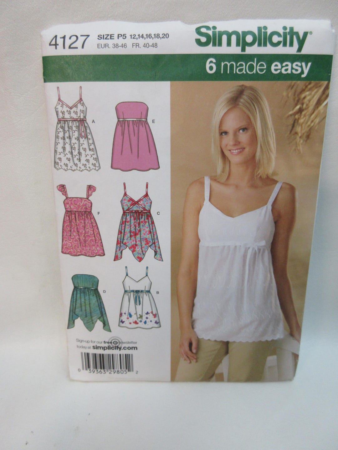 Pattern Simplicity Summer Tops, Strappy,sleevless - 4127 -in One ...