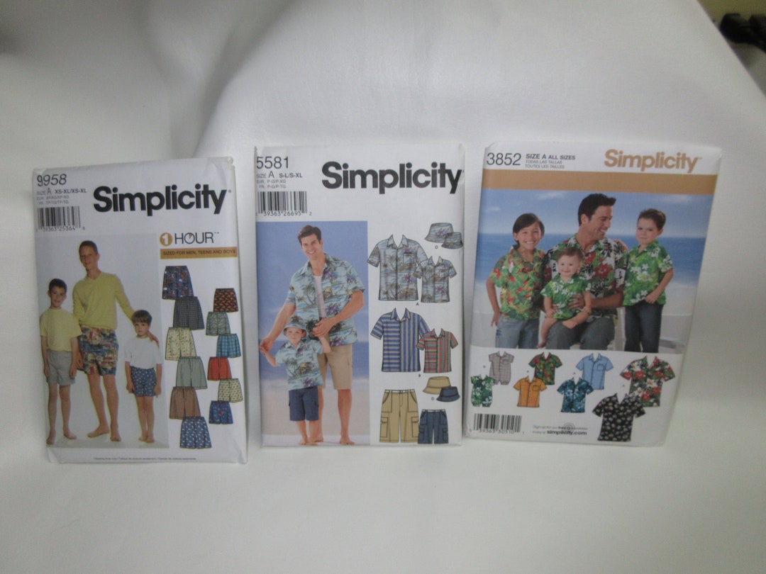 Simplicity Mens & Boys Shorts,shirts Patterns Casual 9958 , 5581, 3852 ...