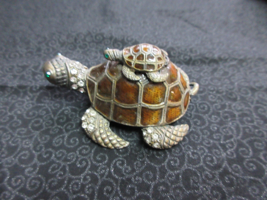 Trinket Box- Turtle With Baby Turtle on Top With Jewels - Etsy