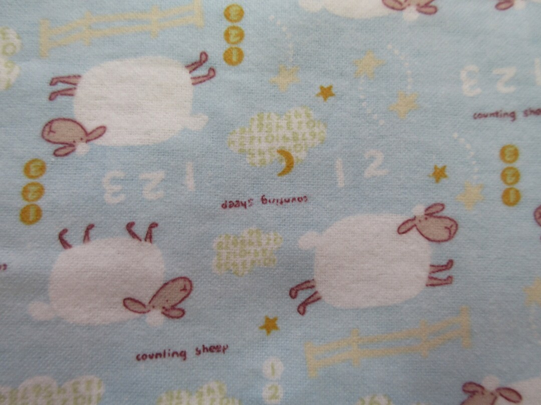 Flannel Fabric - Little Sheep With Numbers and Clouds on Blue Flannel ...