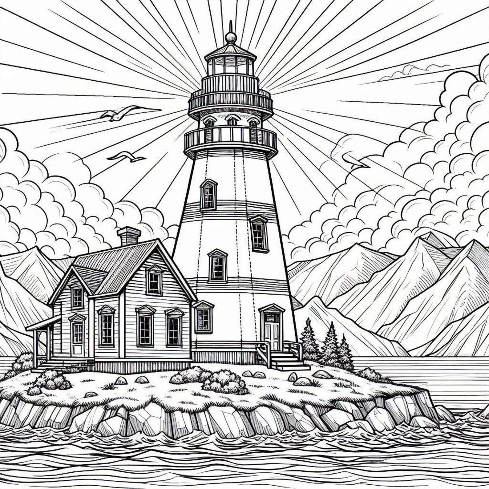 Lighthouse Coloring Pages - Etsy