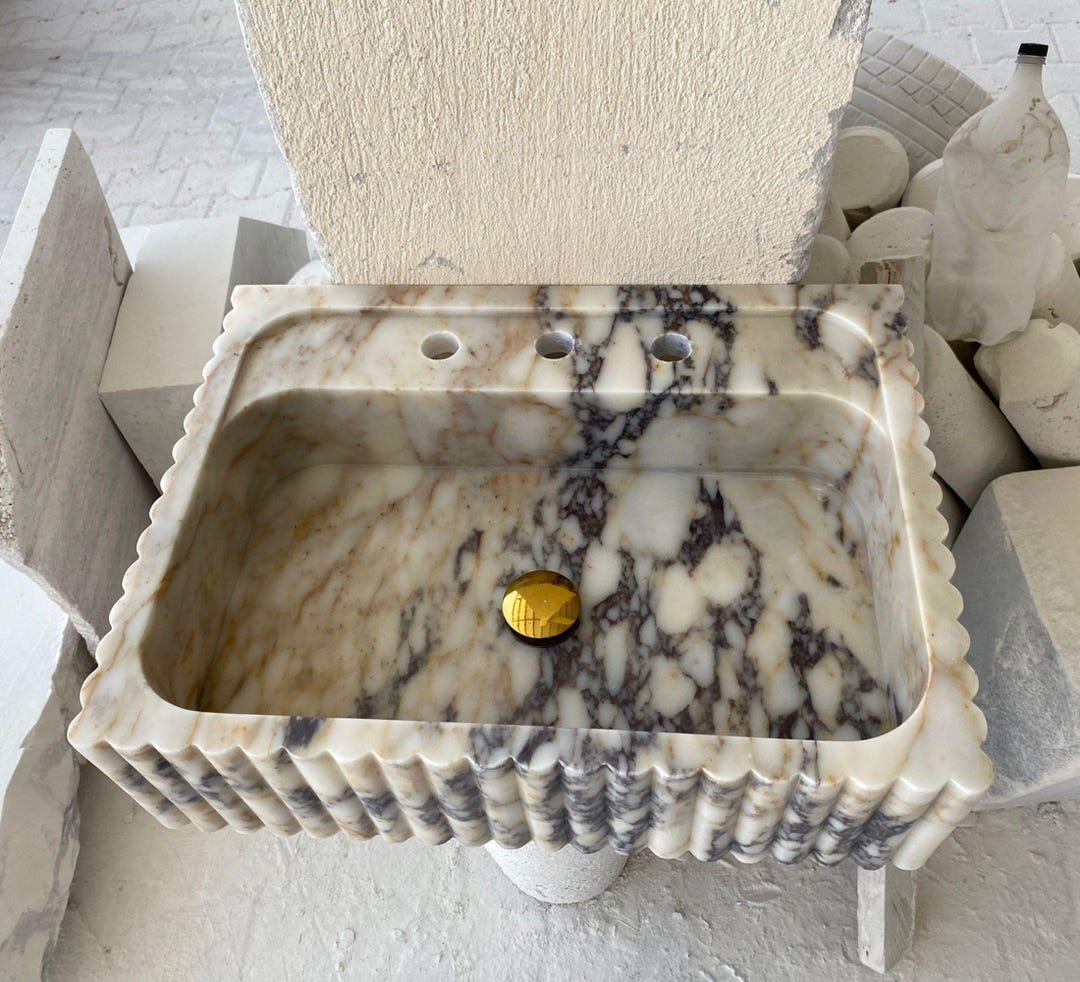 Calacatta Viola Marble Sink With Ribbed on Three Side, Marble Sink ...