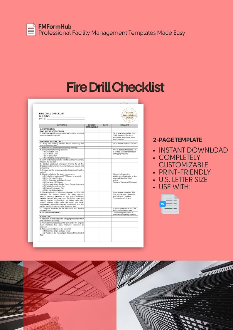 Fire Drill Checklist (fire Drill Planning Guide, Building / Emergency ...