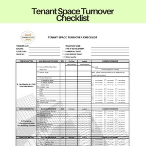Tenant Space Turnover Checklist (lease Space Handover Guide, Space ...