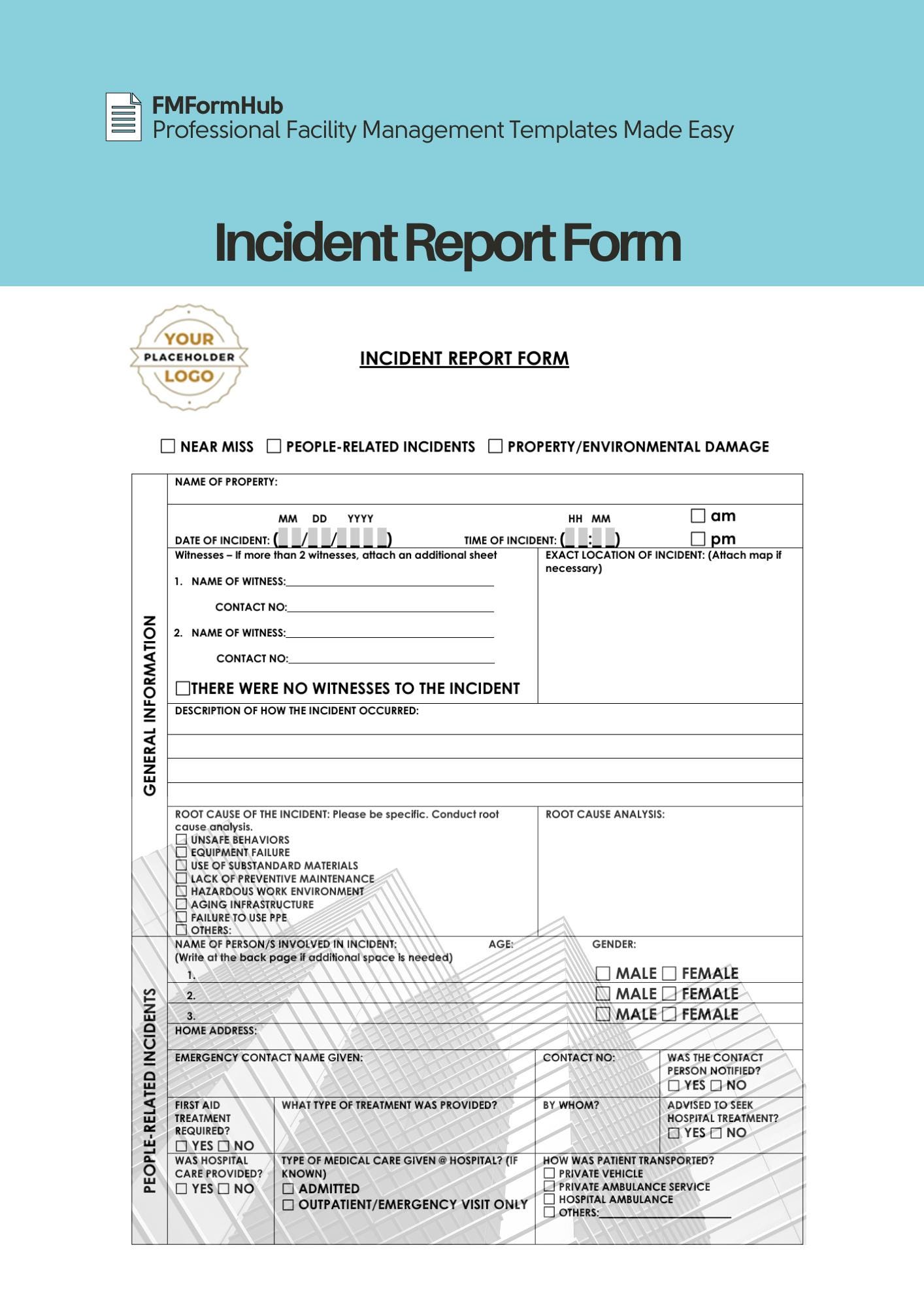 Incident Report Form (workplace Incident Report Template, Accident ...