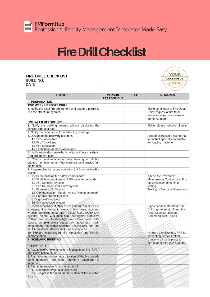 Fire Drill Checklist Fire Drill Planning Guide Building Emergency