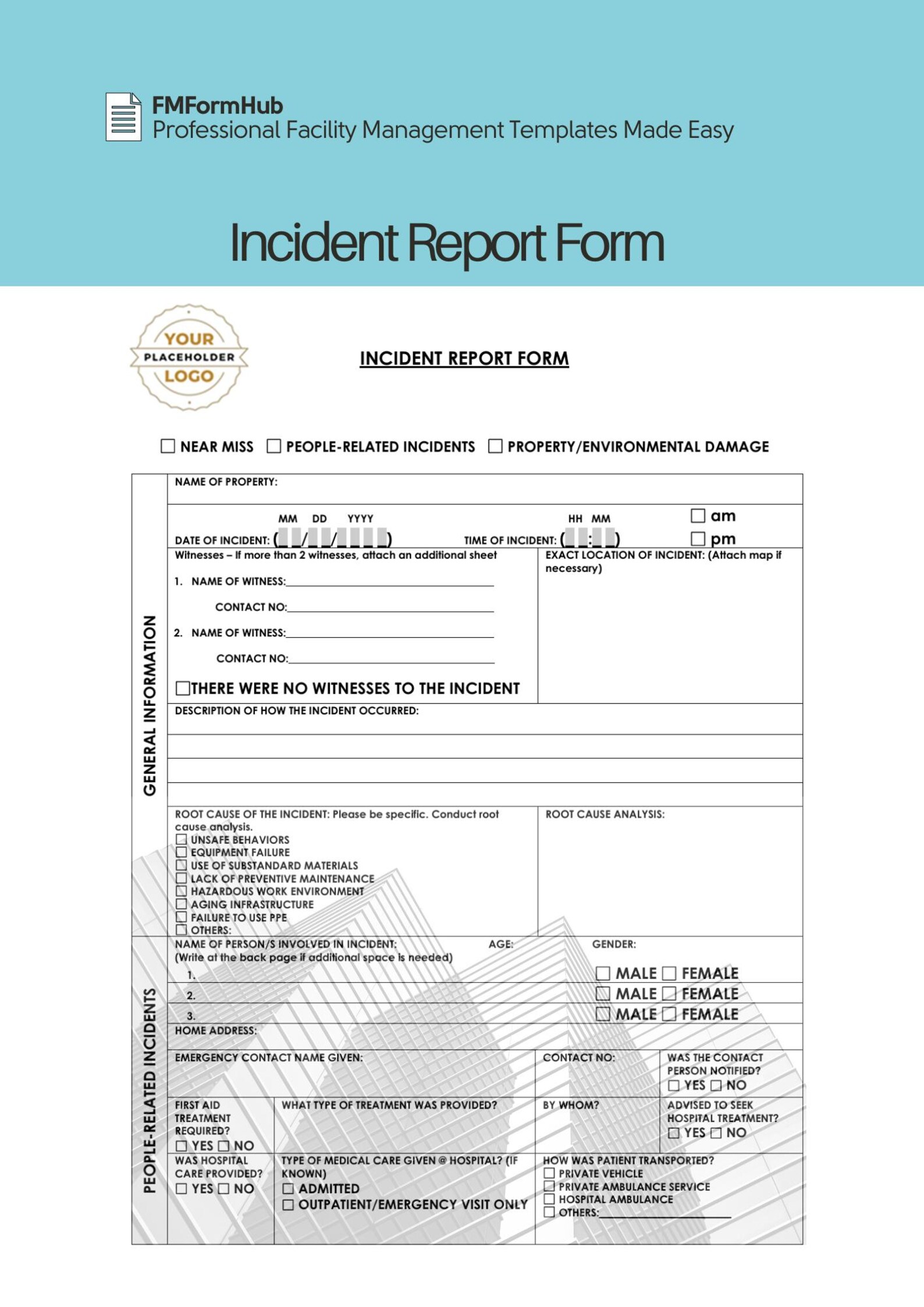 Incident Report Form workplace Incident Report Template, Accident ...