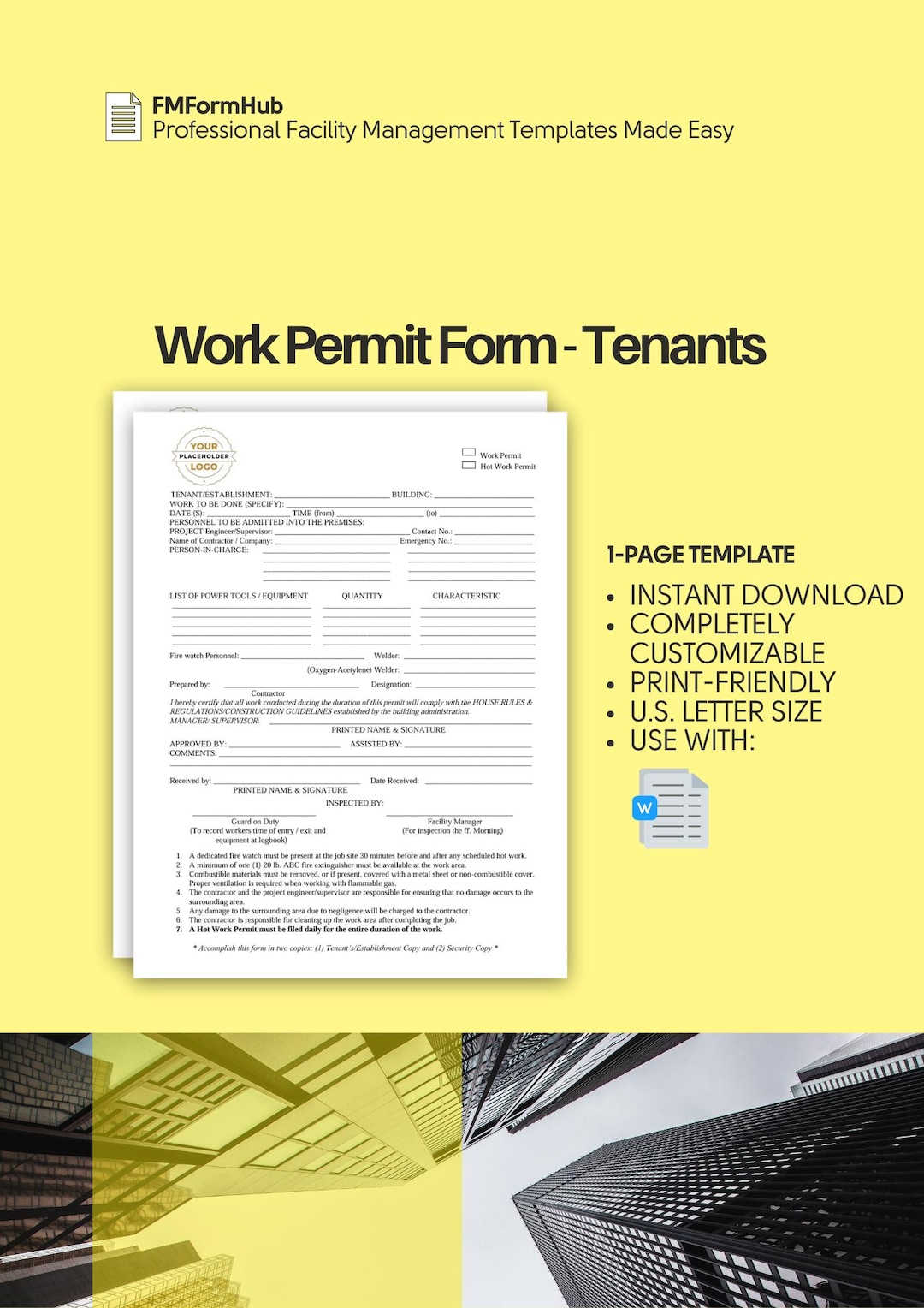 Work Permit Form - Tenants (tenant Work Authorization Form, Tenant Work ...