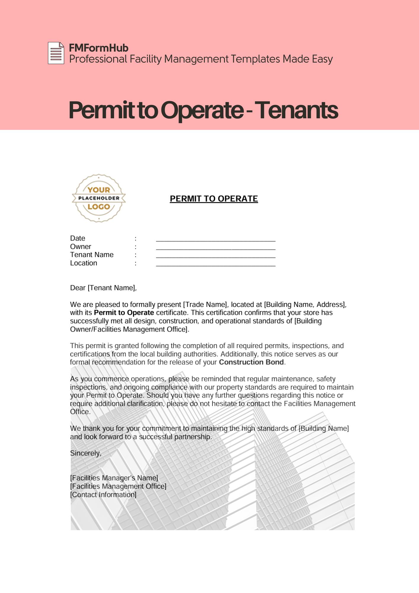 Permit to Operate - Tenants (leaseholder Permit to Operate, Permit to ...