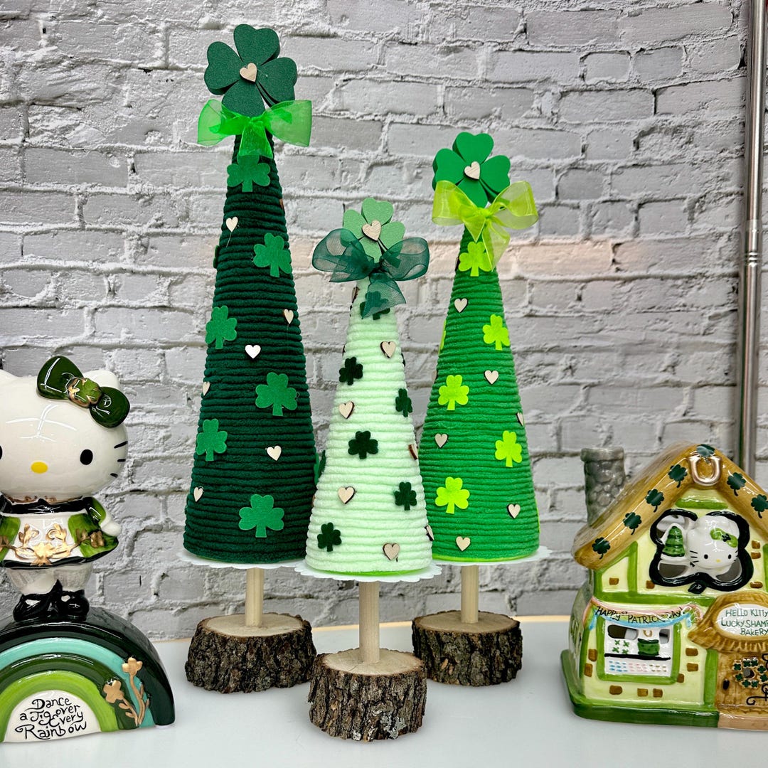 Chunky Yarn Shamrock Trees: St Patrick's Day Farmhouse Decor - Etsy