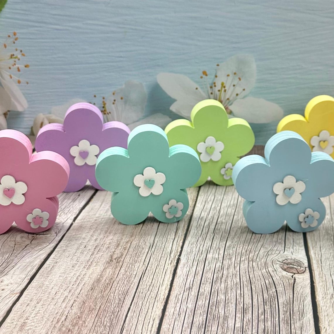 Pastel Wood Flower Shelf Sitters: Spring-summer Tray Decor - Etsy