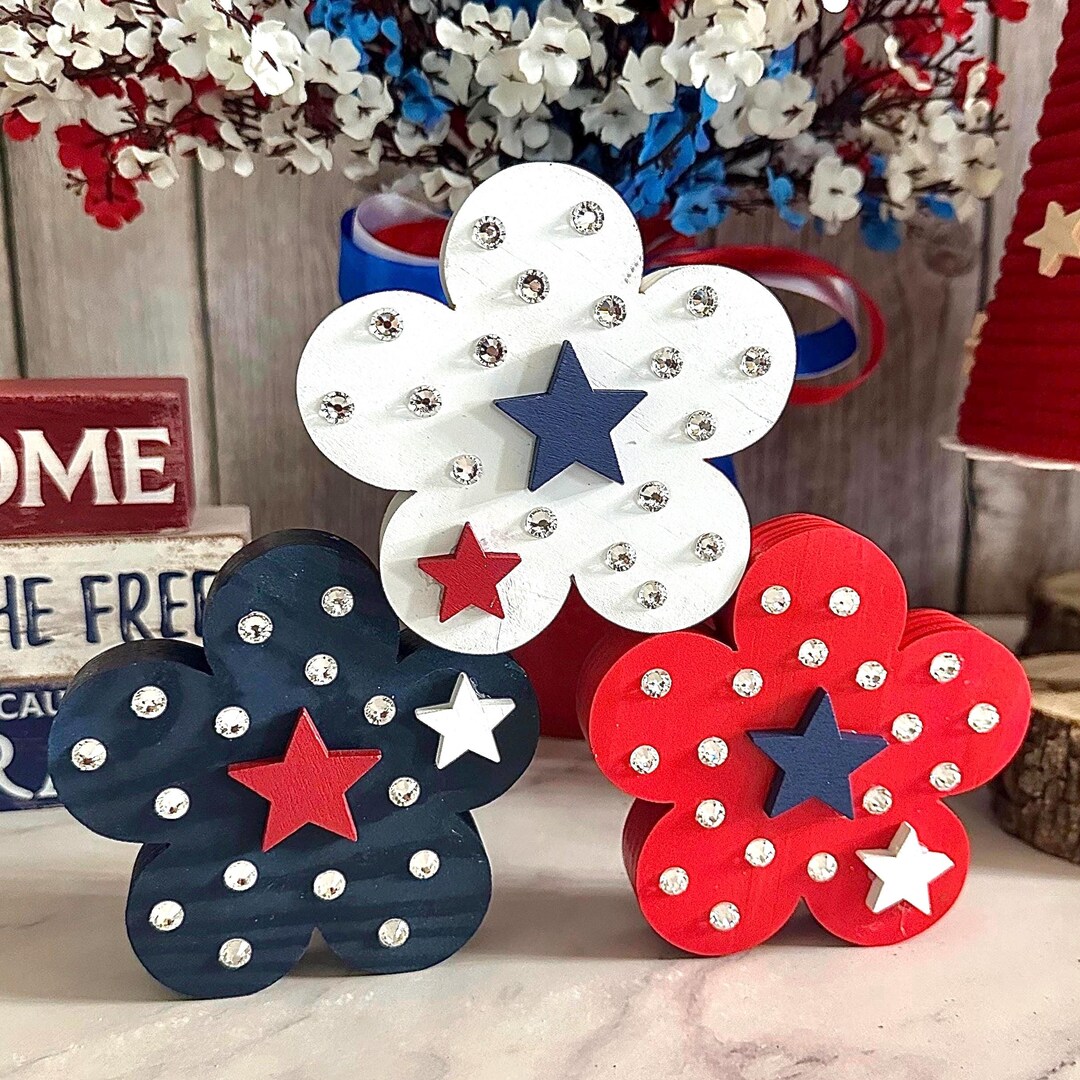 Memorial Day Bedazzled Sparkly Patriotic Flowers, Red, White & Navy ...