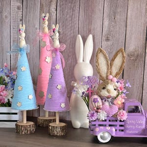 Easter Tabletop Tree Set: Chunky Yarn, Wood Bunny Toppers - Etsy