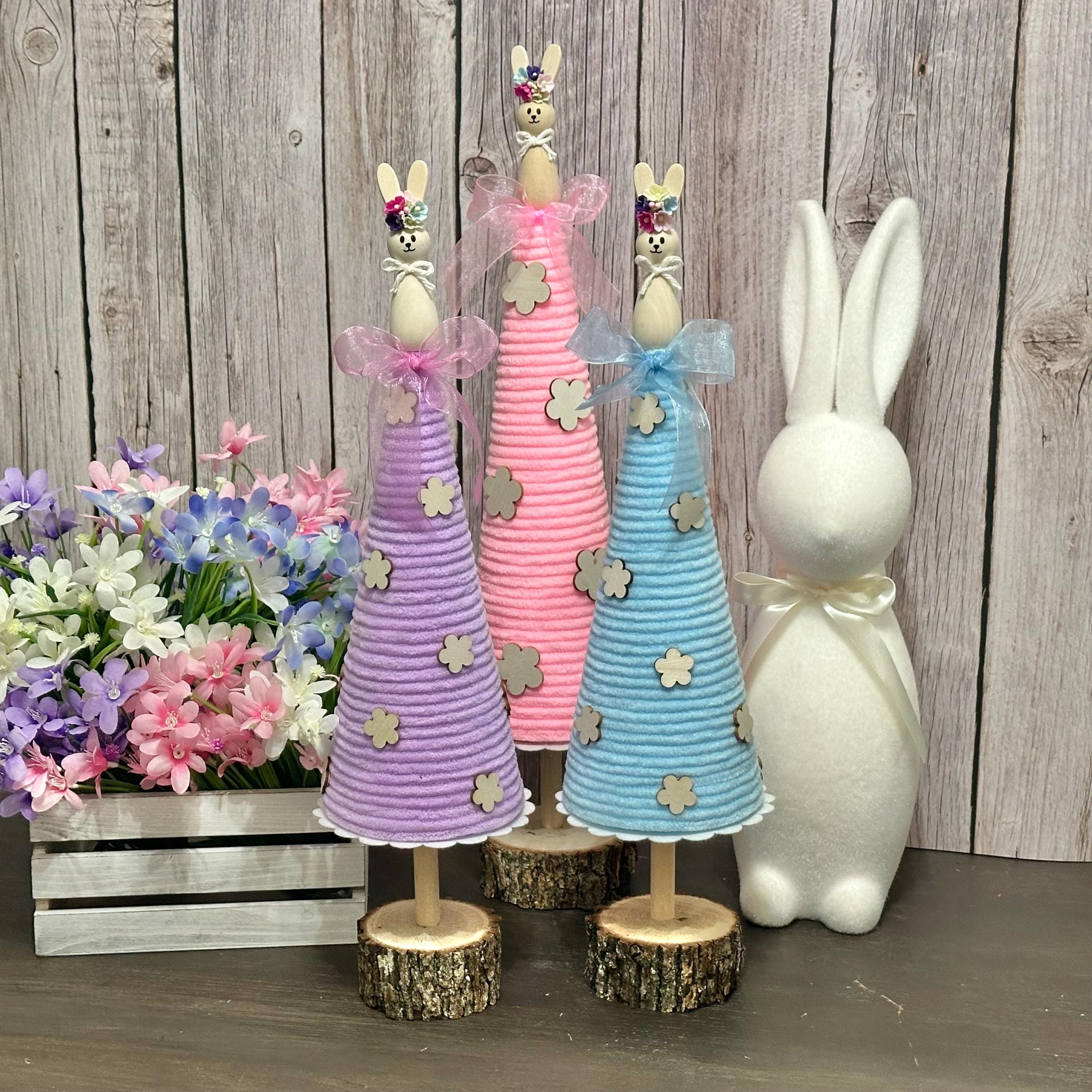 Easter Tabletop Tree Set: Chunky Yarn, Wood Bunny Toppers - Etsy