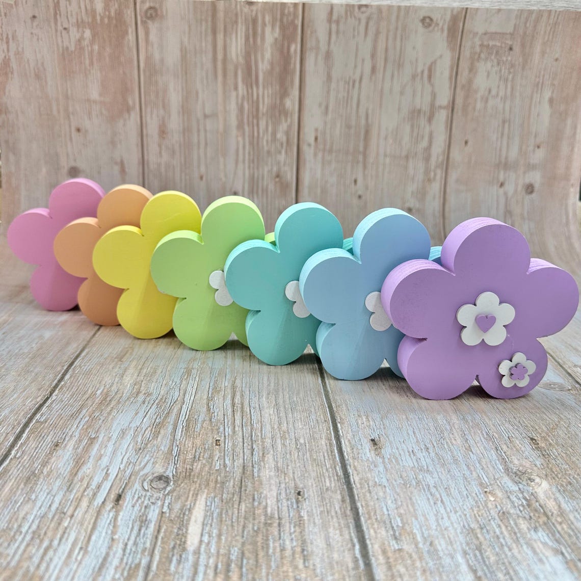 Pastel Wood Flower Shelf Sitters: Spring-summer Tray Decor - Etsy