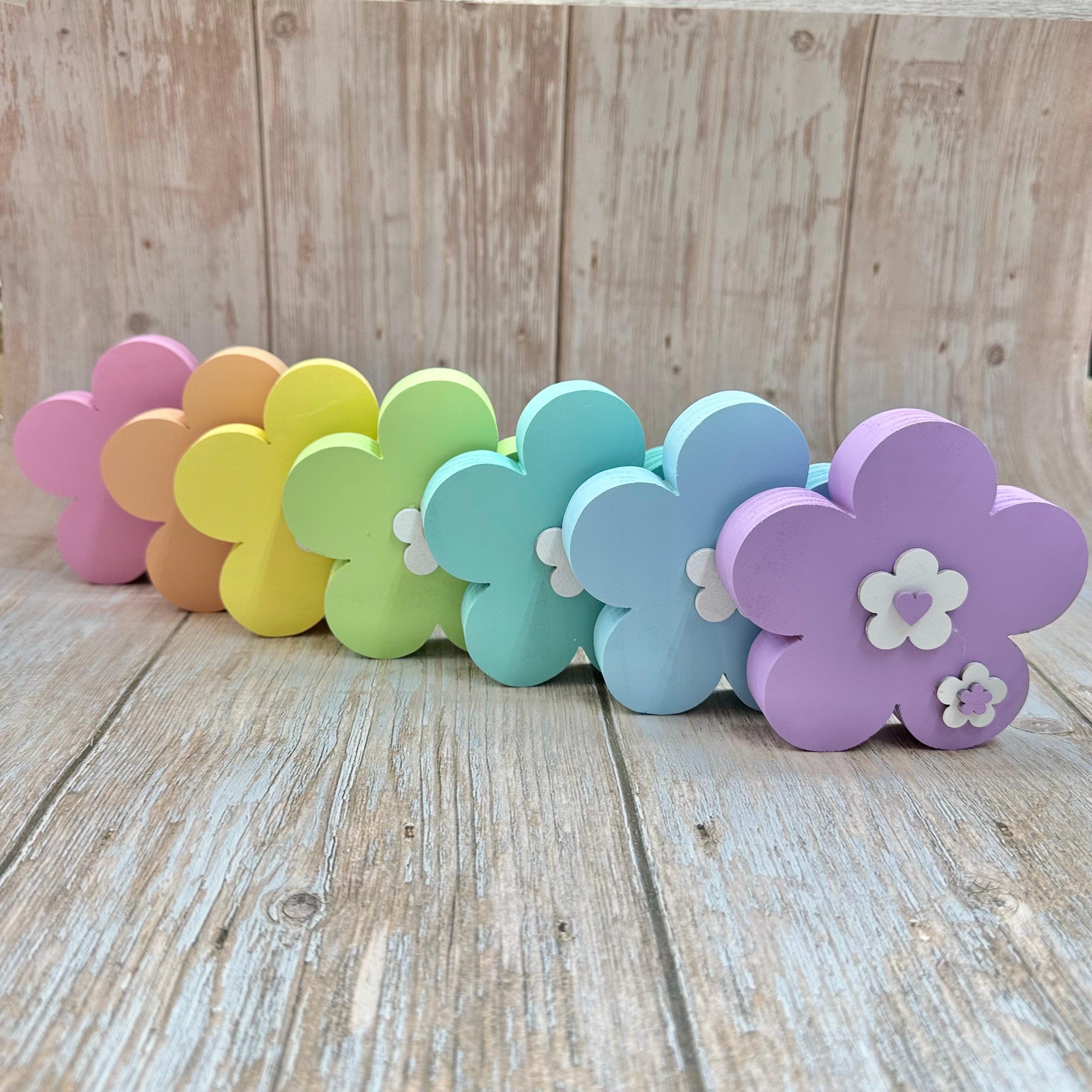Pastel Wood Flower Shelf Sitters: Spring-summer Tray Decor - Etsy