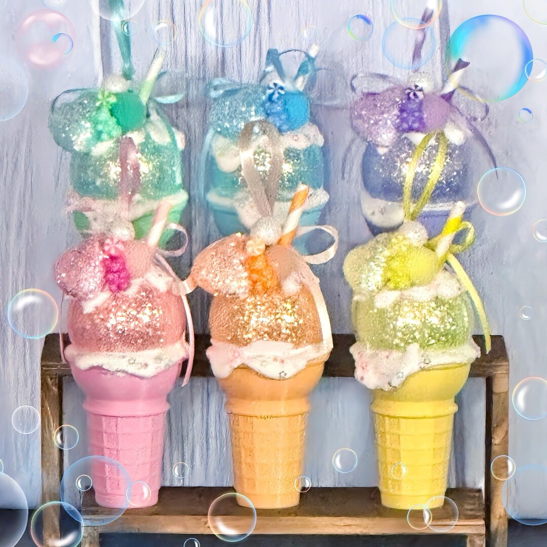 Handmade Glitter Ice Cream Cone Ornament, Pastel Christmas, Birthday ...