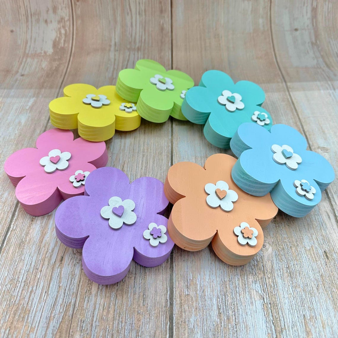 Pastel Wood Flower Shelf Sitters: Spring-summer Tray Decor - Etsy