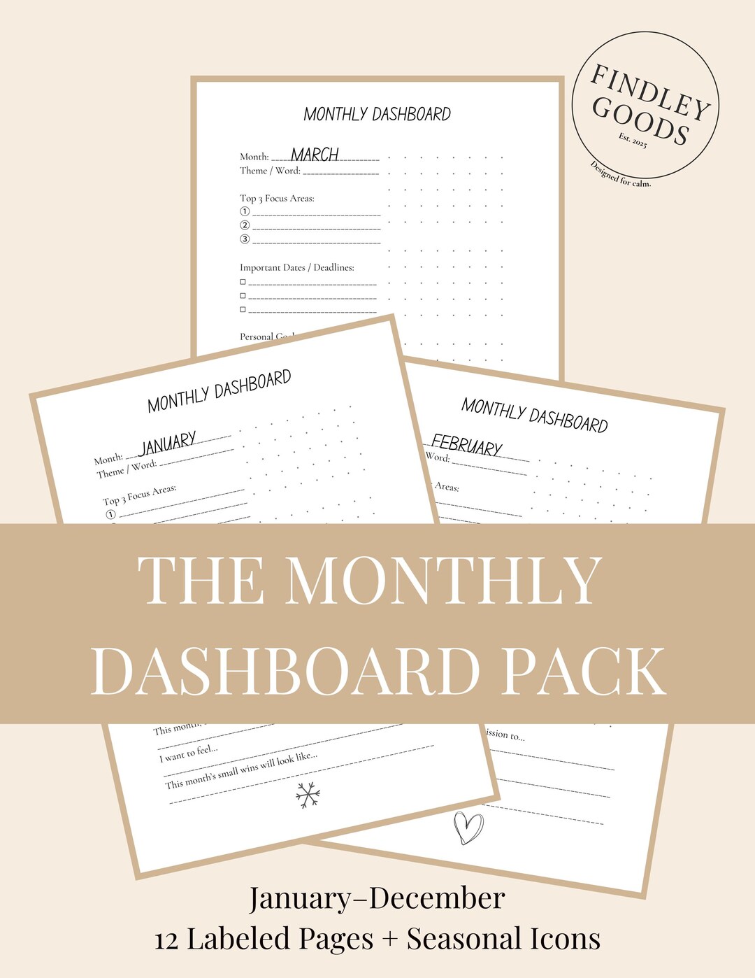 The Monthly Dashboard Pack | 12 Labeled Planner Pages (jan–dec) : A ...