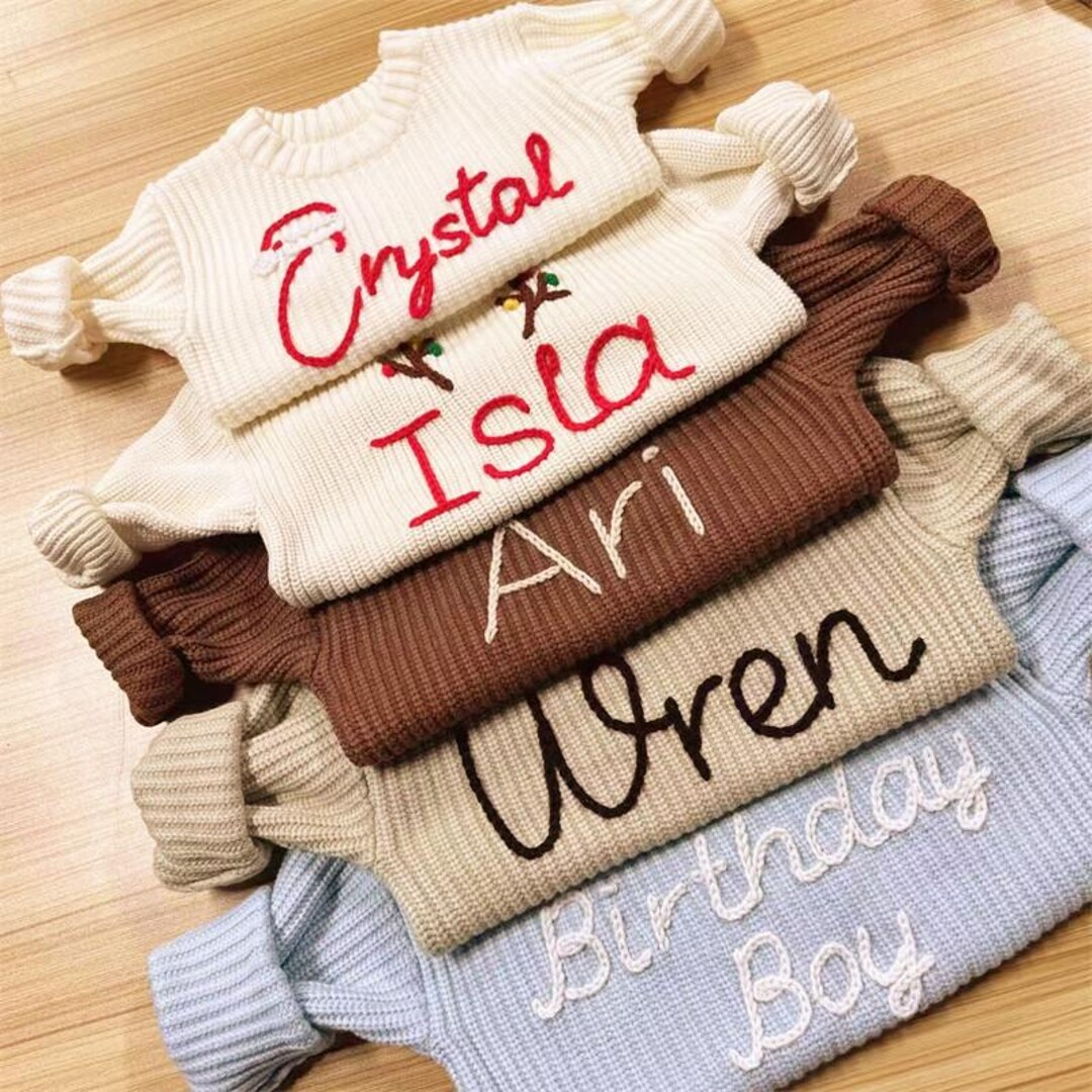 Hand Embroidered Baby Name Sweater, Personalized Knit Shirt - Etsy