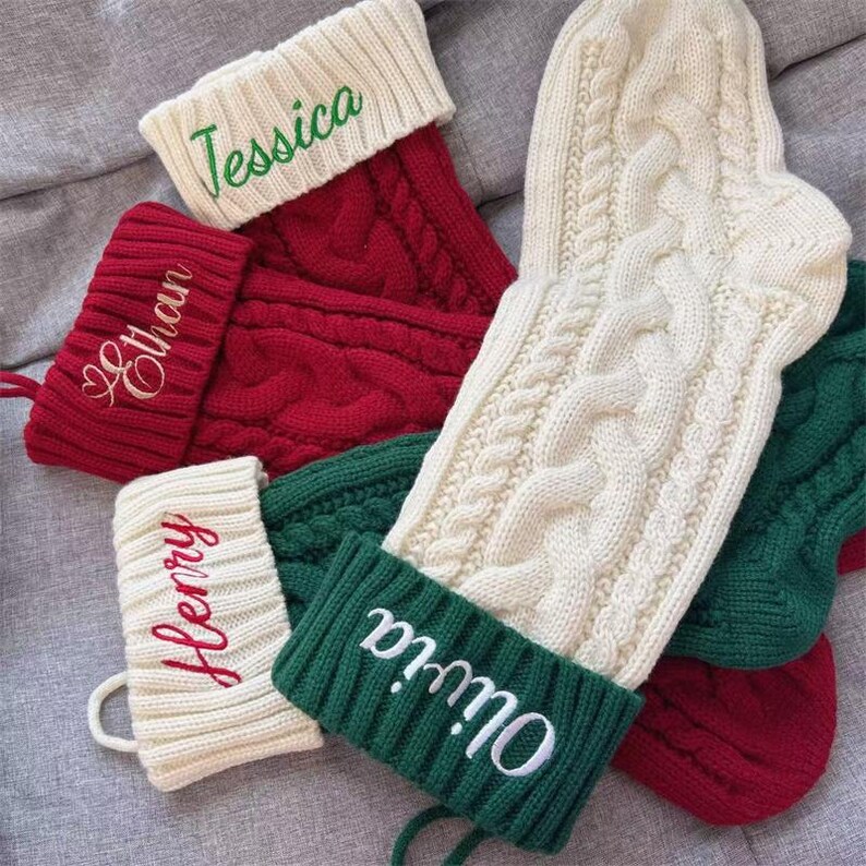 Custom Embroidered Christmas Stocking, Knitted Monogram Decor - Etsy
