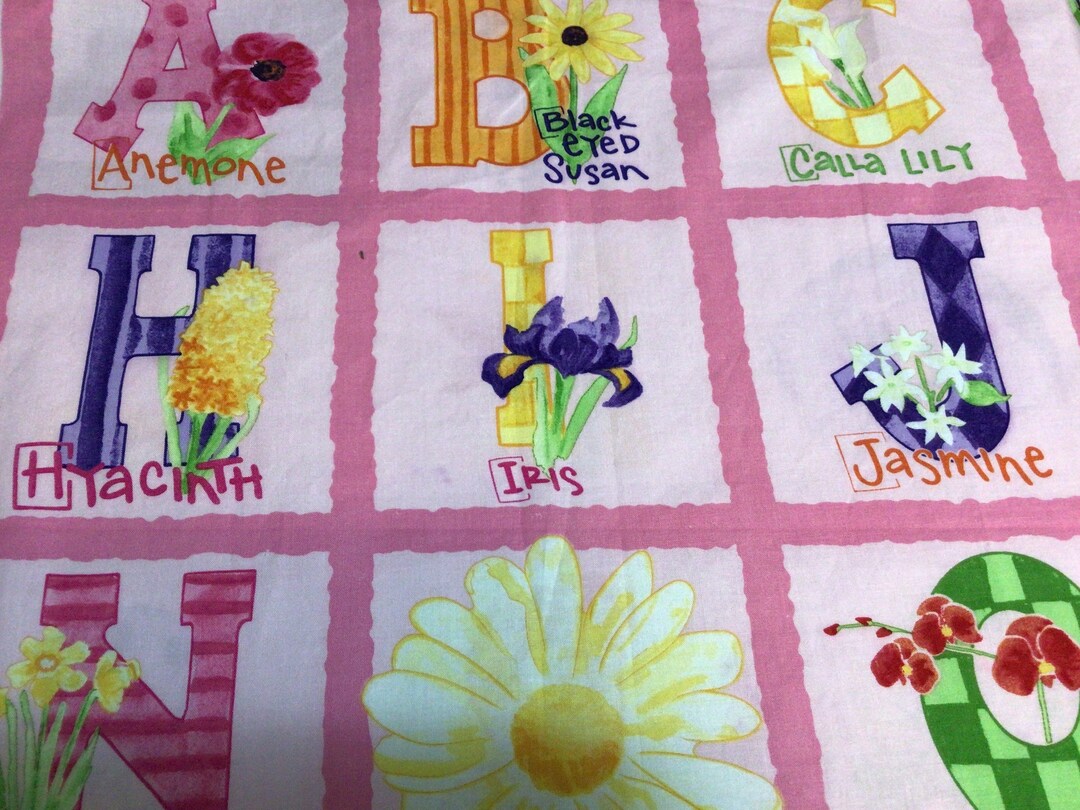Alphabet Flowers Fabric,pink Alphabet Blocks,letters in Bloom ...