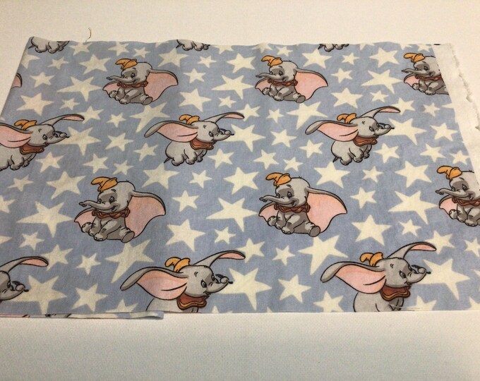 Disney Dumbo Fabric,8” X21” Remnant,rare,kids Cartoon,flying Elephant ...