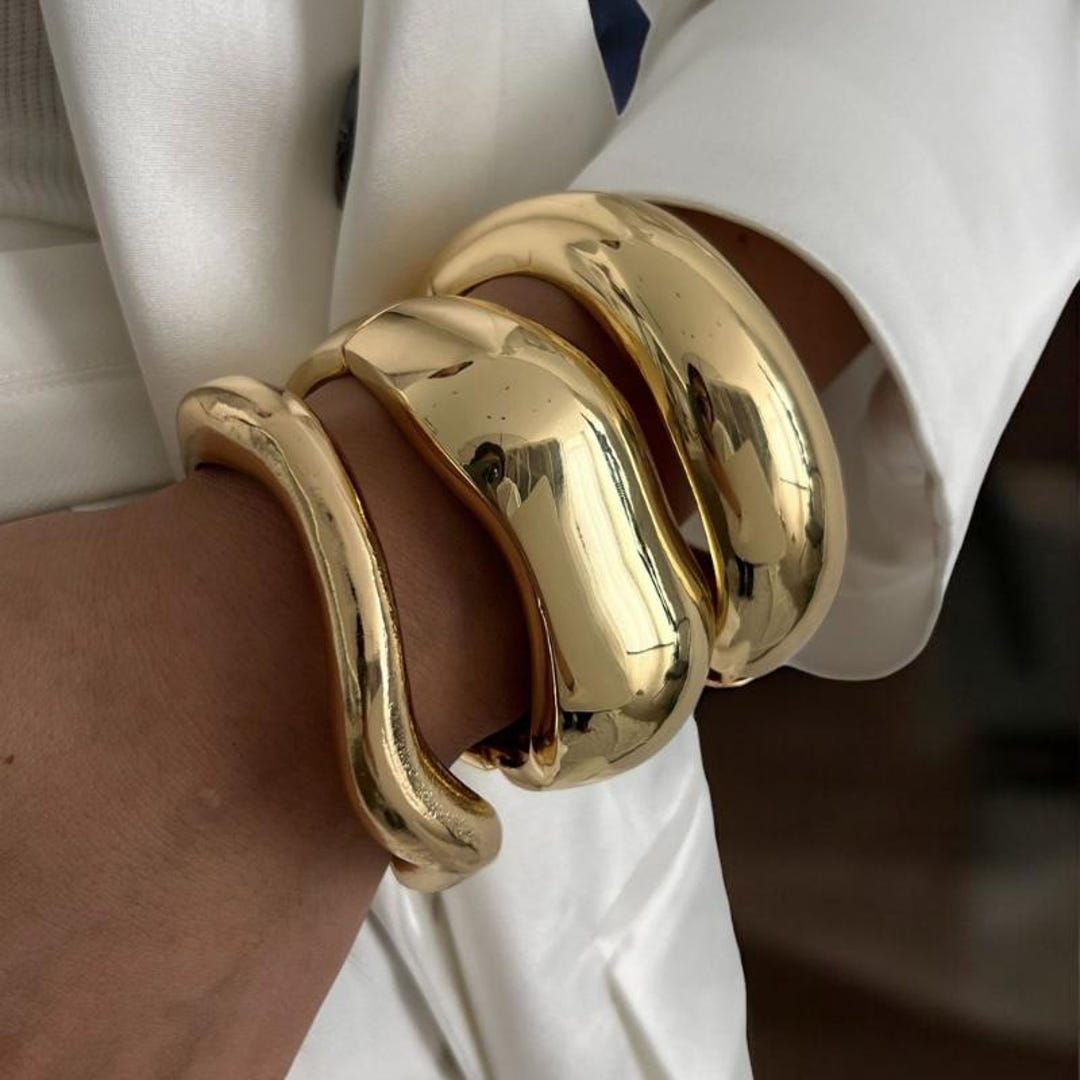 Customize Size Color Gold Silver Cuff Bracelet Set: Stainless Steel Wide Bangles ,cuff Jewellery ...