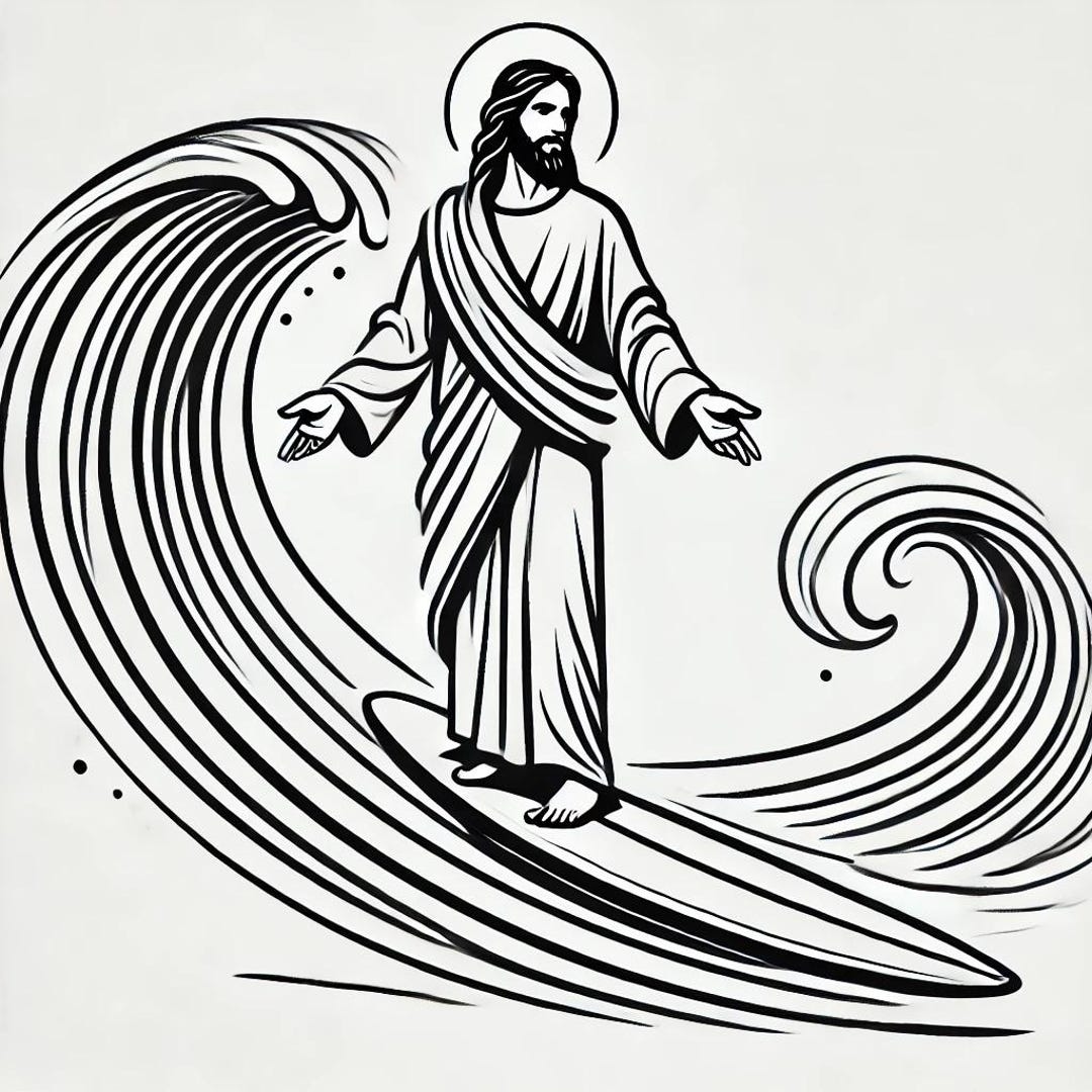 Simple Line Drawing of Jesus Surfing PNG File Digital Download - Etsy