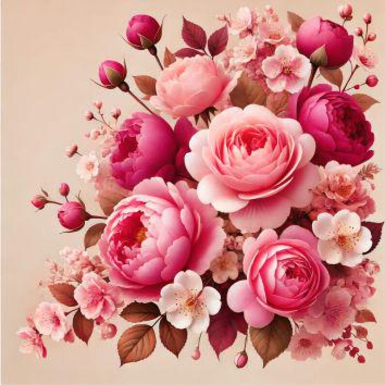 Pink Flower Bouquet 10 JPEG, Pastel Pink Flowers Digital Download ...