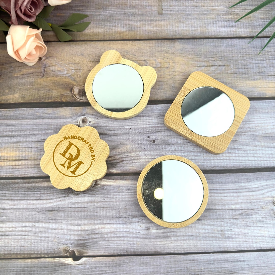 Personalized Bamboo Compact Mirror - Engraved Mini Round Mirror With ...