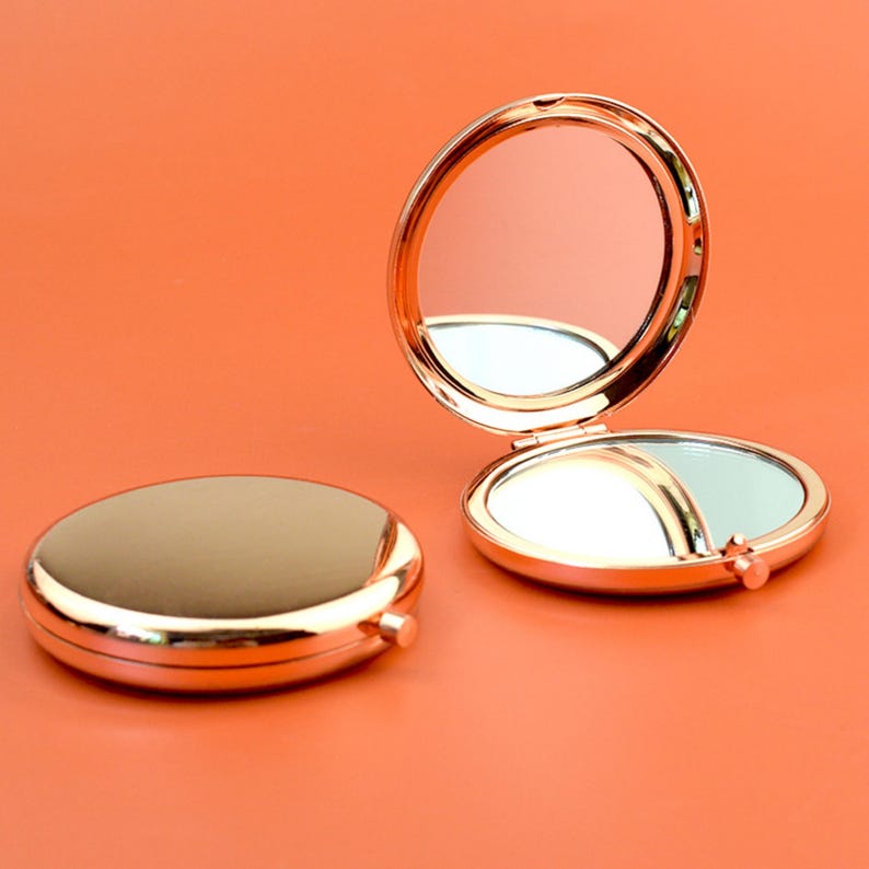 Custom Engraved Rose Gold Compact Mirror – Double Sided Travel Makeup ...