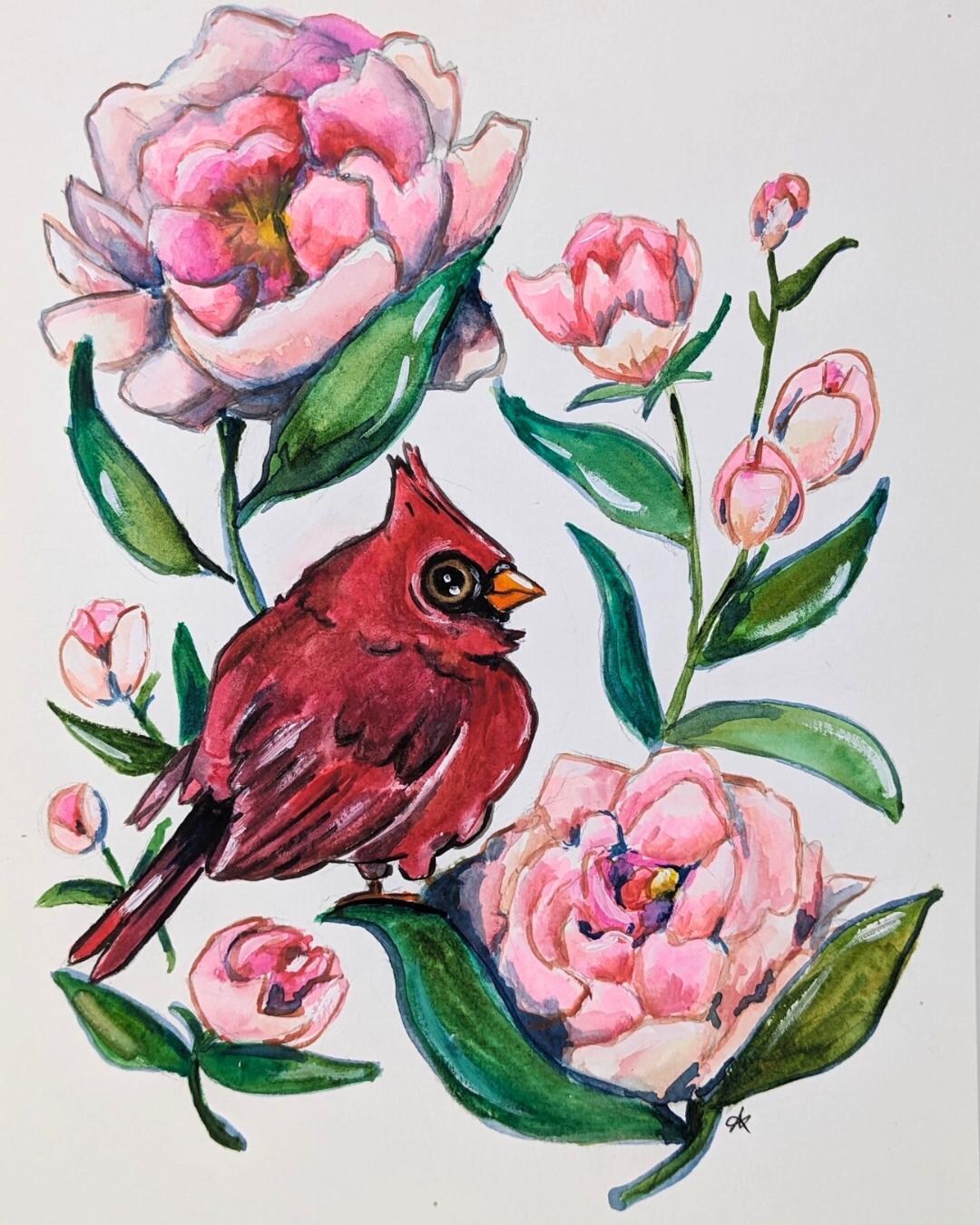 Art Print/ Cute Whimsical Quirky/ Cardinal/indiana State Bird/ Animal ...