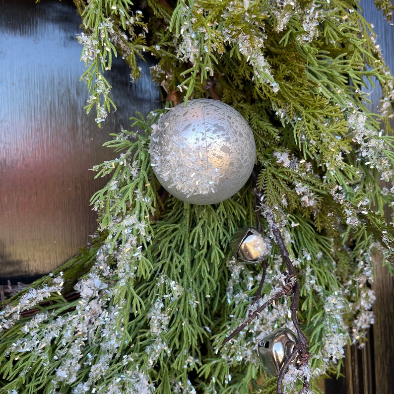 24 Iced Cedar Silver Ornaments and Bells Christmas Wreath for - Etsy