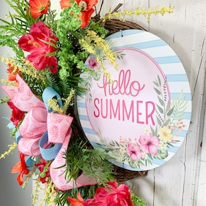 Hello Summer Door Wreath on Grapevine Base, Natural Looking Silk Flower ...