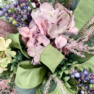 Spring Hydrangea Swag Wreath for Front Door, Elegant Blue Purple Silk ...