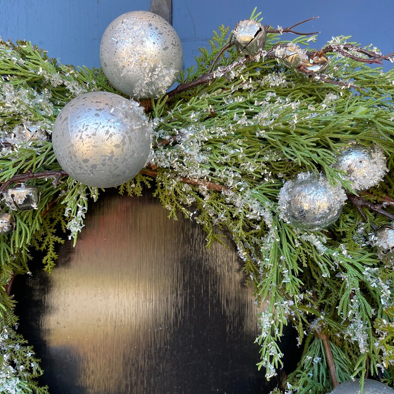 24 Iced Cedar Silver Ornaments and Bells Christmas Wreath for - Etsy
