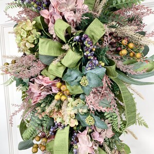 Spring Hydrangea Swag Wreath for Front Door, Elegant Blue Purple Silk ...