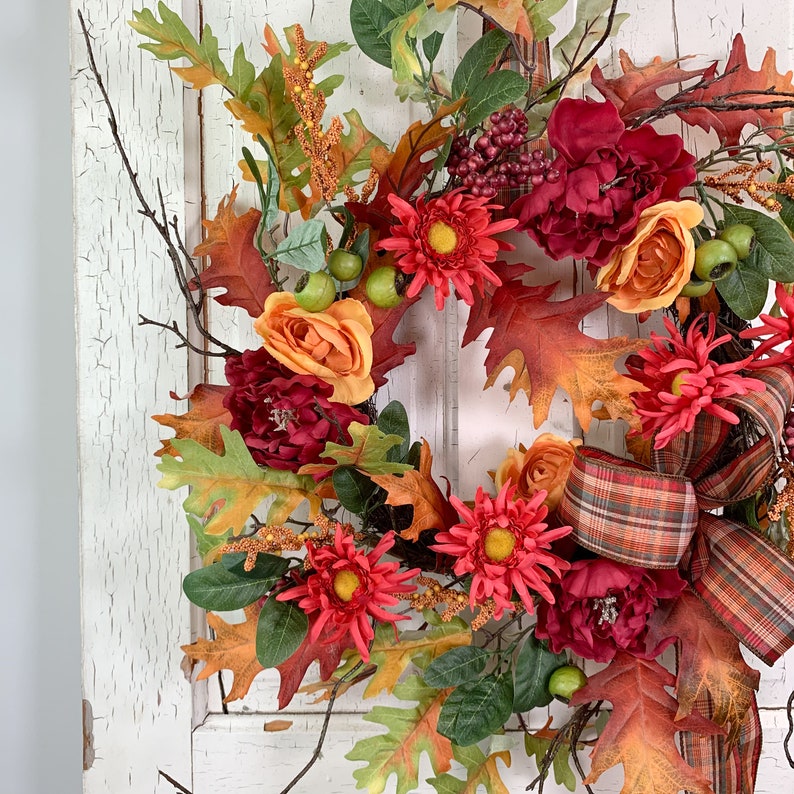 Elegant Fall Rose & Daisy Mum Wreath Fall Door Decor Front - Etsy