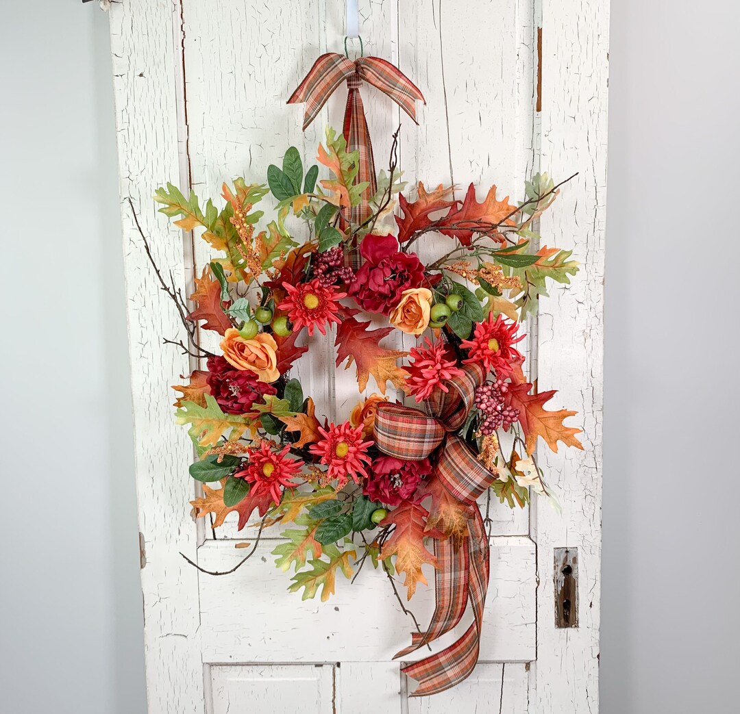 Elegant Fall Rose & Daisy Mum Wreath | Fall Door Decor | Front Door ...