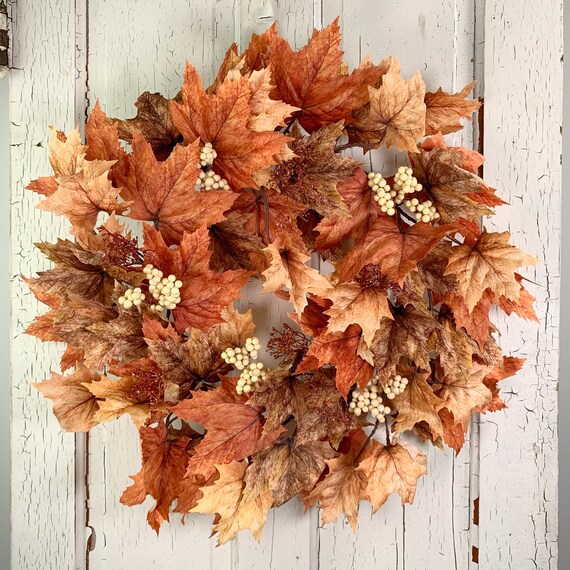 Artificial Maple Leaf Fall Foliage And Berry Wreath Orange Autumn Golden Maple Leaf Door Artificial Maple Leaf Fall Foliage And Berry Wreath Orange Autumn Golden Maple Leaf Door