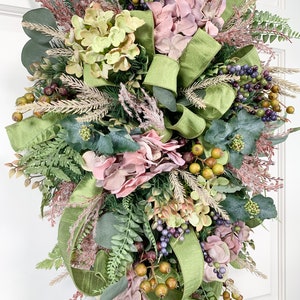 Spring Hydrangea Swag Wreath for Front Door, Elegant Blue Purple Silk ...