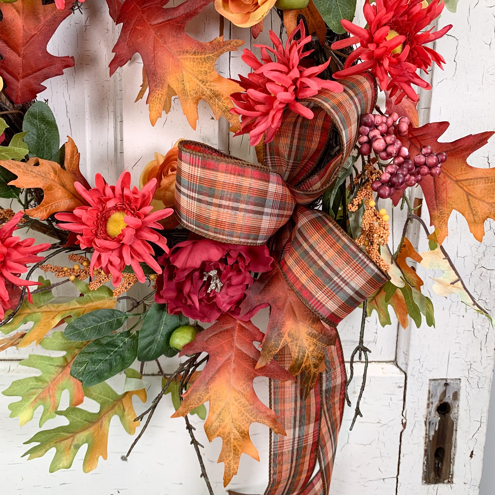 Elegant Fall Rose & Daisy Mum Wreath Fall Door Decor Front - Etsy